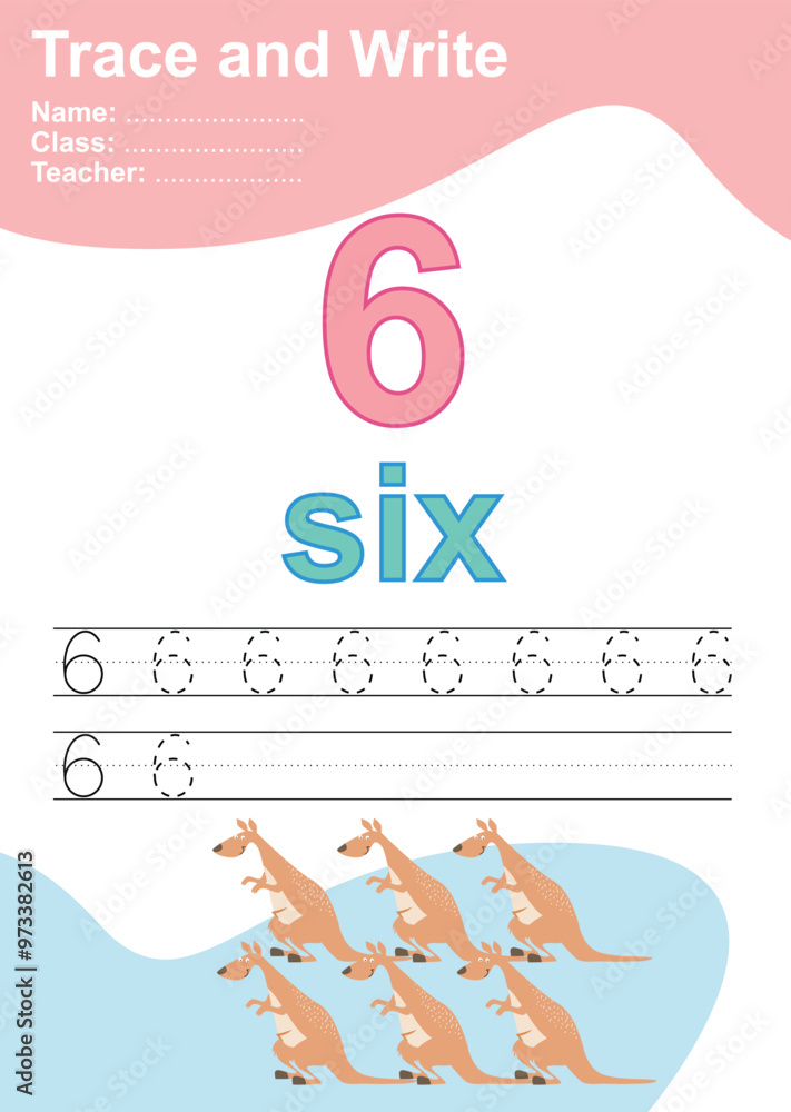 Trace and write number for children. Exercise for children to recognize ...