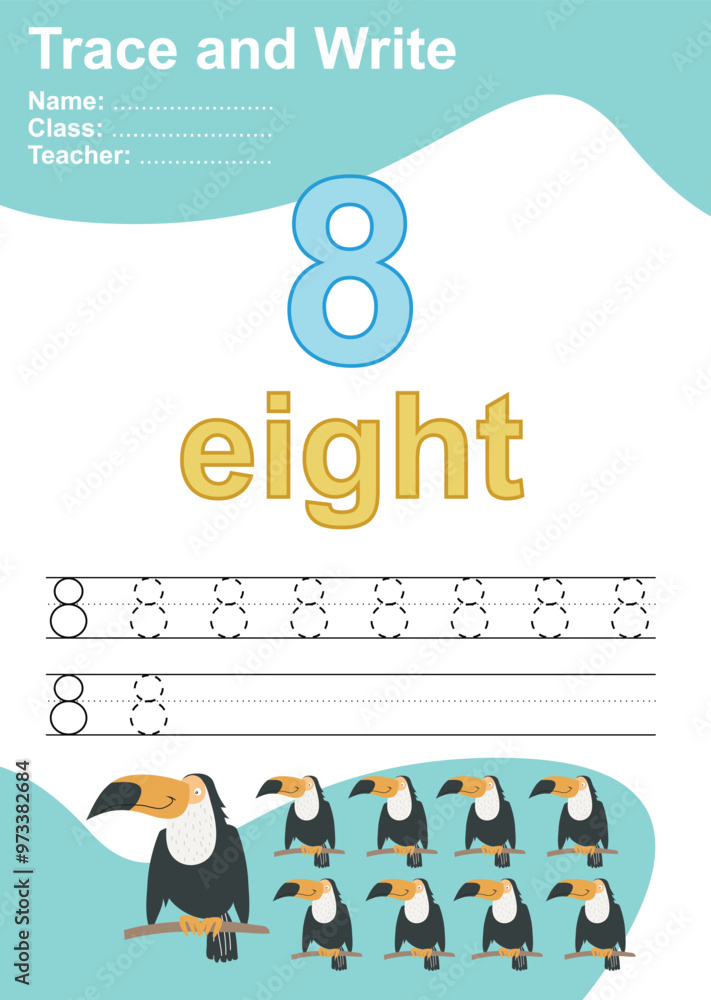 Trace and write number for children. Exercise for children to recognize ...