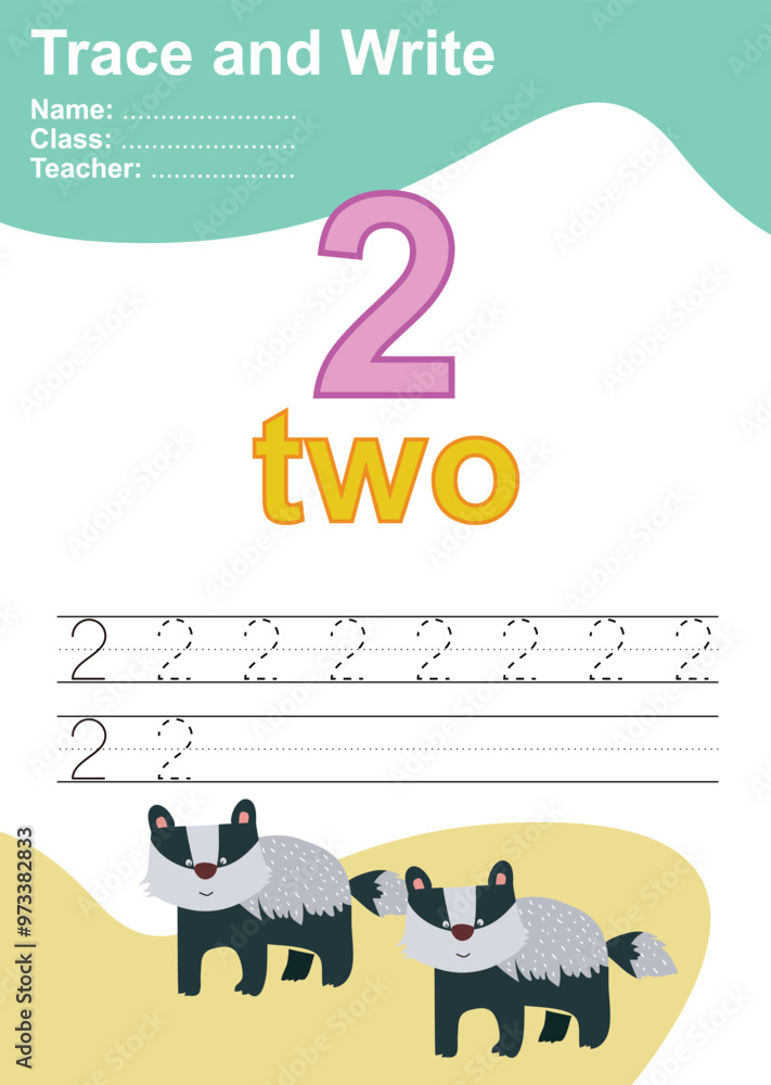 Trace and write number for children. Exercise for children to recognize ...
