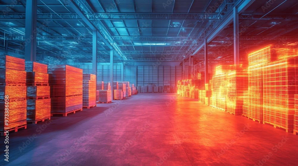Heatmap of a large warehouse, with warm colors marking areas of high ...