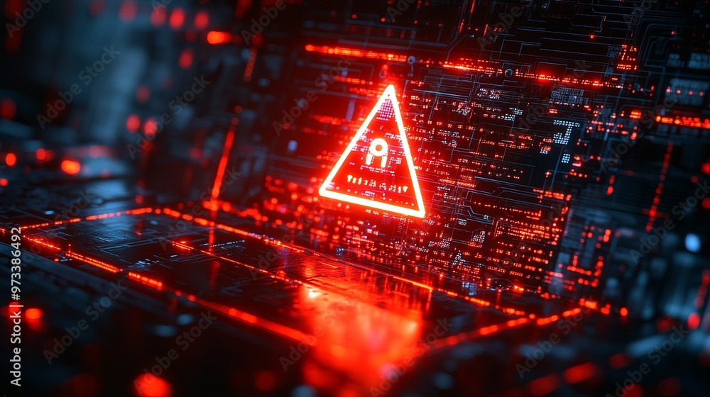 Red alert sign hologram and digital cybersecurity icons and password Stock Illustration | Adobe ...