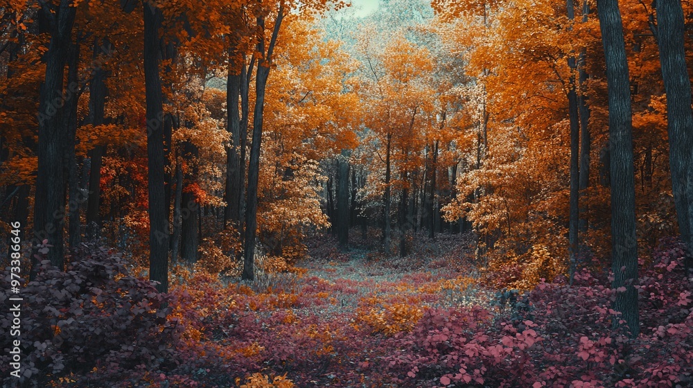 Heatmap of a forest during autumn, with warm hues showing the most ...