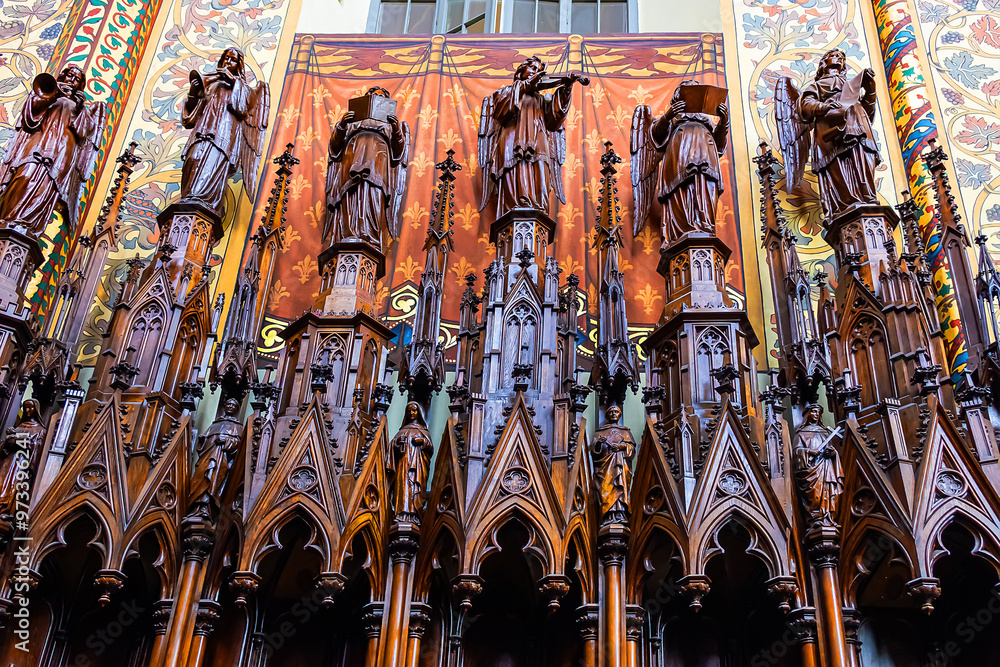 Interior of Gothic style Holy Trinity Basilica (Bazylika Swietej Trojcy ...