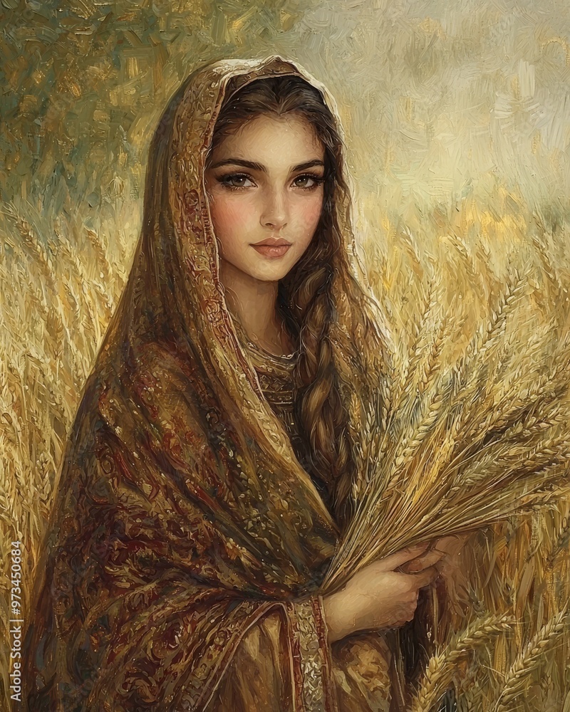 In this painting, Ruth holds sheaves of wheat as a symbol of humility ...