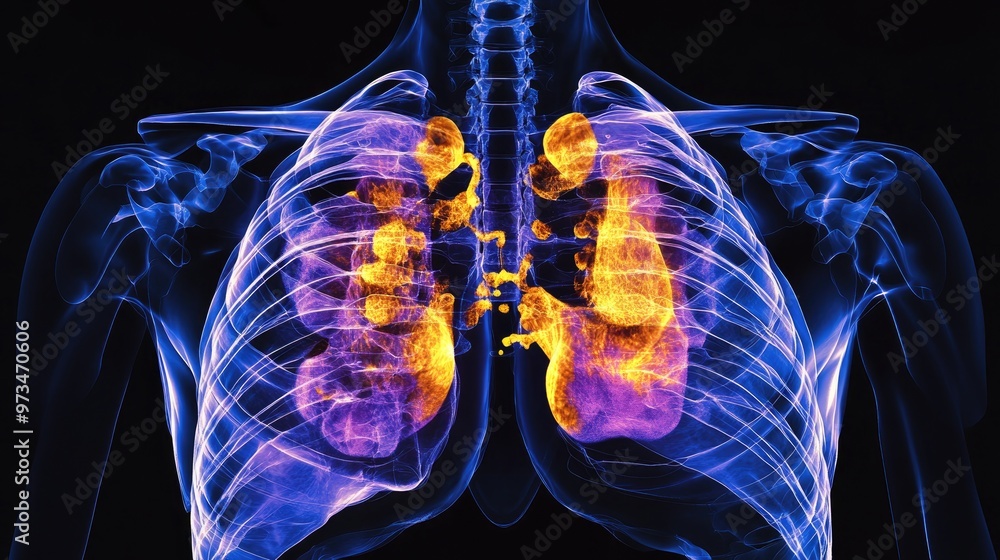 Coronal view of a CT scan of the chest and abdomen with contrast media ...