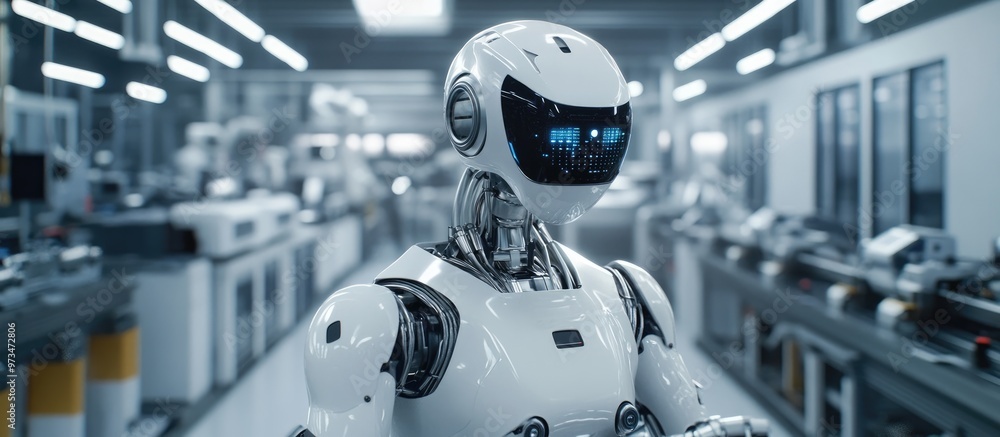 Advanced manufacturing facility with a 3D humanoid robot operating on ...