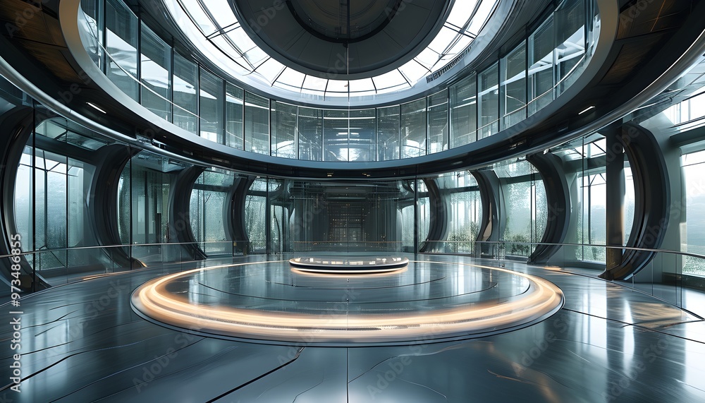 Futuristic glass and steel rotunda interior showcasing advanced ...