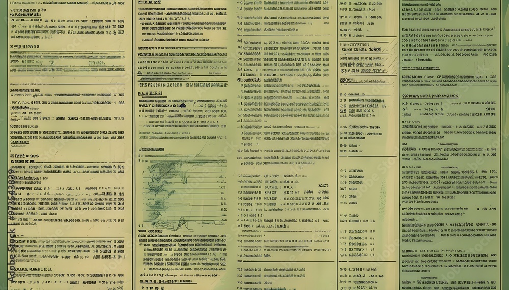 Vintage-inspired illustrated document featuring detailed data entries ...