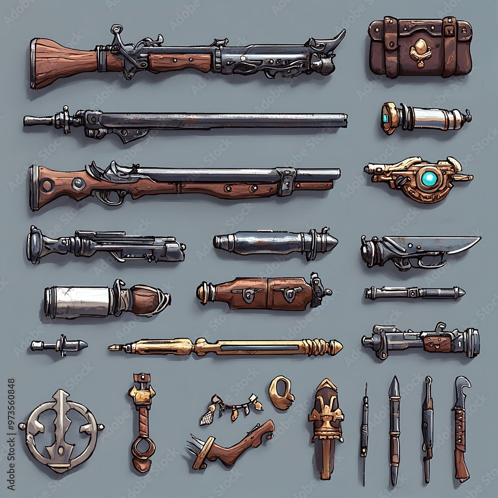 Fantasy Weapons and Equipment Set, 2D Game Art Assets Stock ...