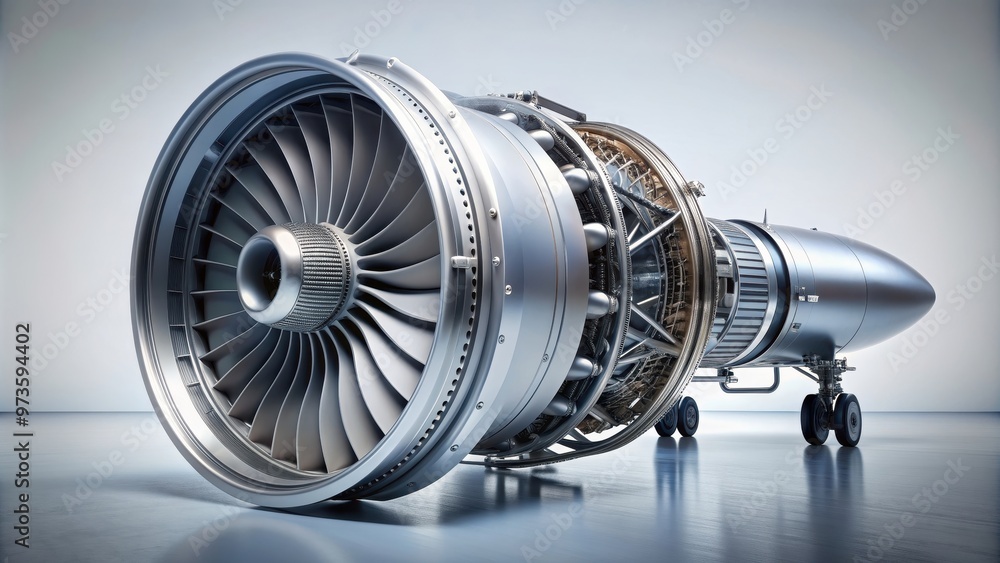 Powerful jet engine on a plain white canvas , airplane, turbine ...