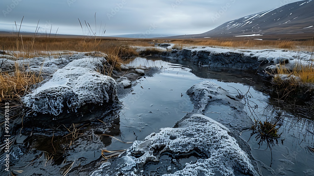 Melting permafrost revealing ancient remains, a scene that highlights ...