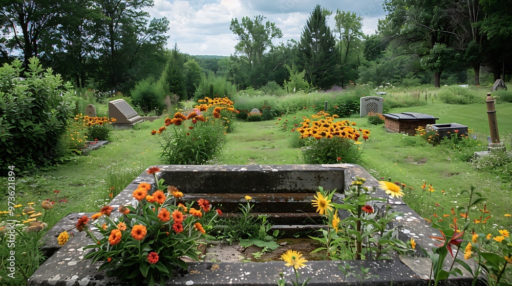 Eco-friendly burial practices in a green cemetery, where natural ...