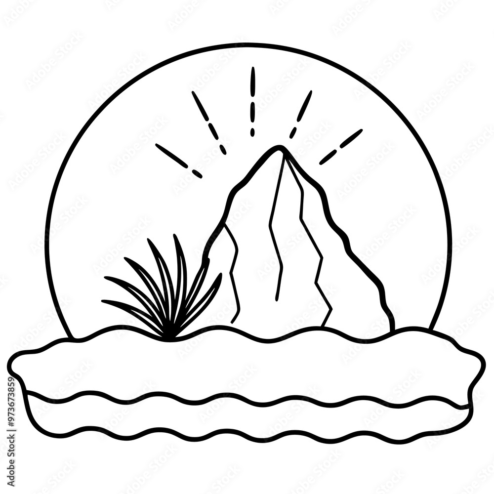 marine composition with rock outline coloring book page line art ...