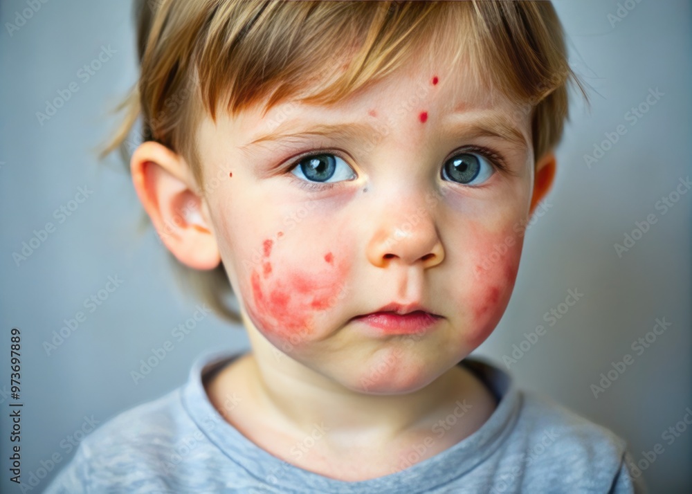 A bright red rash on a child's cheek, characteristic of fifth disease ...