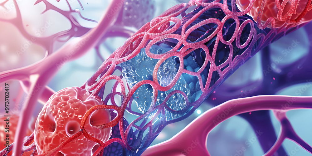 Close-Up of Red Blood Cells and Vein Structure in Microscopic View ...