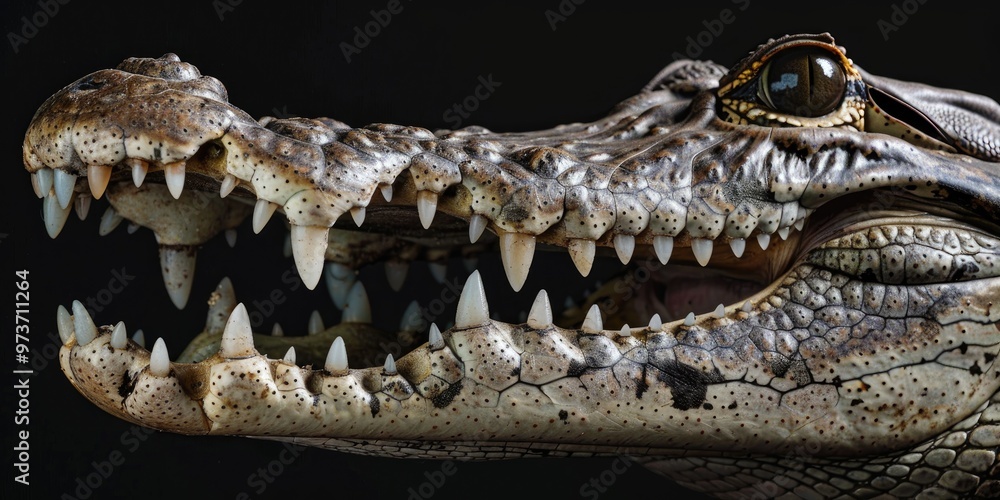 Skull and teeth of a crocodile featuring a unique bony ridge above the ...