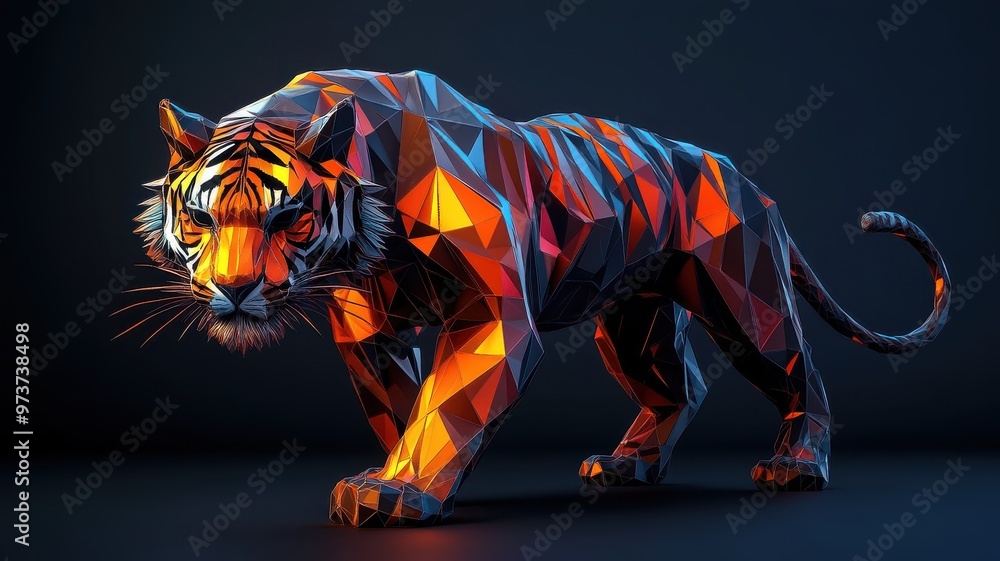 Stylized 3D tiger, sharp angular lines, modern design. Stock ...