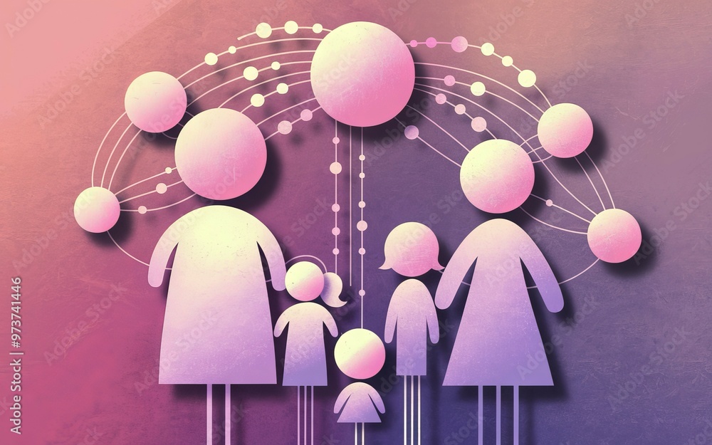 Family connected. A family of five connected with abstract lines ...