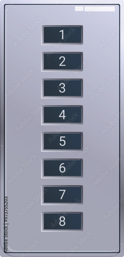 Modern elevator button panel showing floor numbers one through eight ...