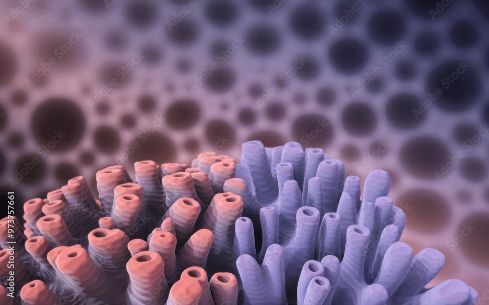 Cell structure close up. Close-up image of cell structure with red and ...