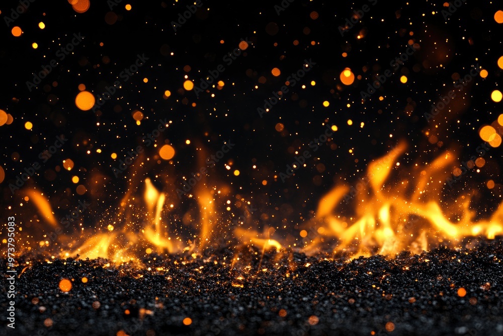 Fire embers particles over black background. Fire sparks background ...