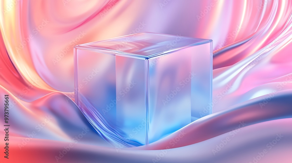 Translucent rectangular box on a futuristic, fluid background with ...