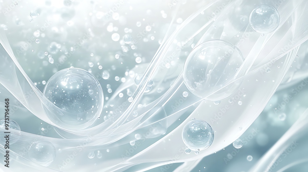 Semi-transparent blobs and spheres in a futuristic design with curved ...