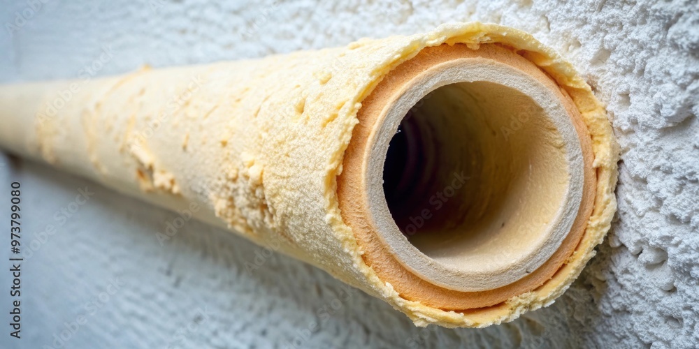 Polyurethane foam filled pipe inside wall , insulation, construction ...