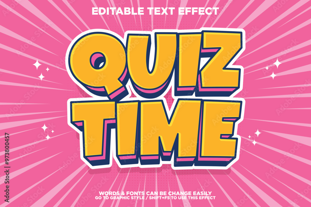 Editable text effect quiz time 3d Traditional Cartoon template style ...