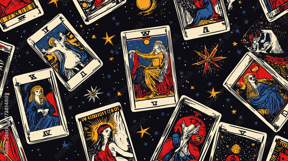 Classic Tarot Cards Pattern, featuring traditional Tarot cards like The ...