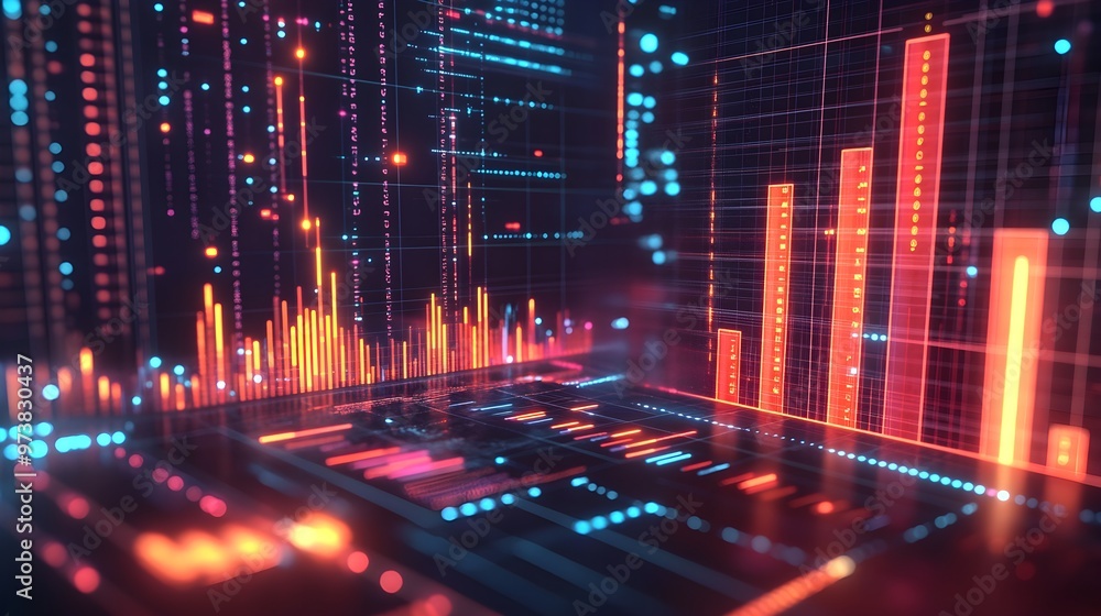 A 3D scene showcasing two detailed comparison charts floating side by ...