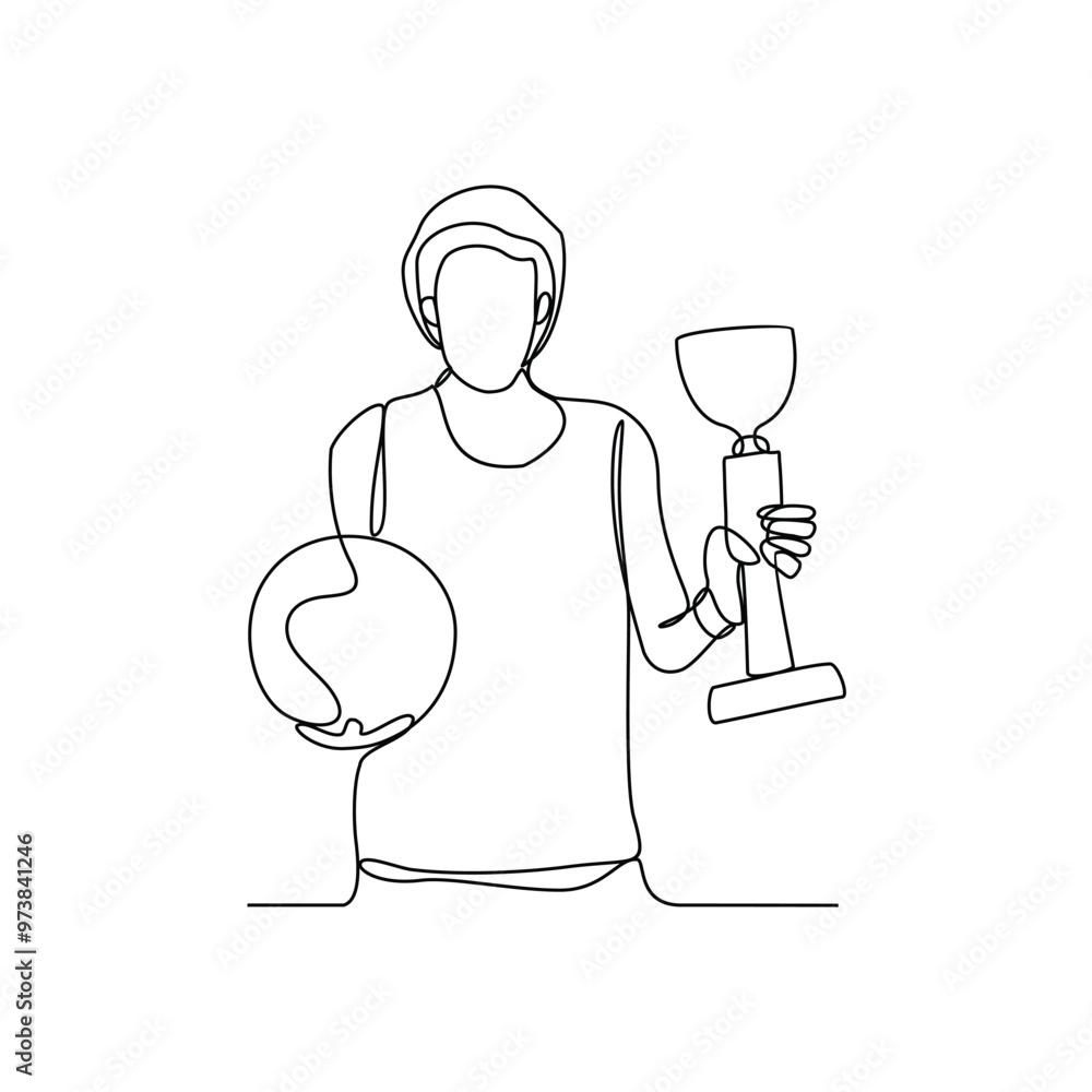 One continuous line drawing of the people hold the cup after winning ...
