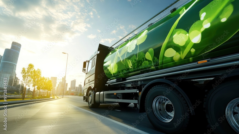 Eco-friendly fuel truck transporting alternative fuels, emphasizing ...