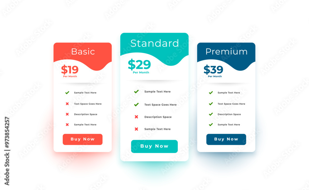 business comparison pricing chart table layout design Stock Vector ...