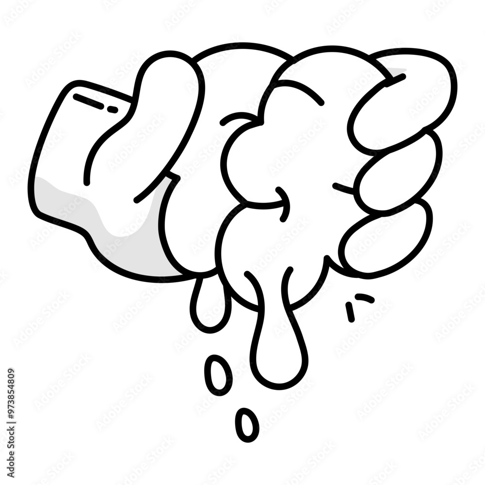 Doodle style icon of bloody brain in hand brain, mind, melting, hand ...