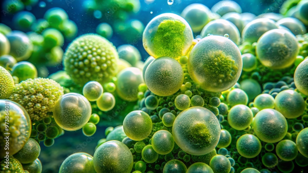 Tiny gas bubbles of bubble algae swell into small spheres, joining ...