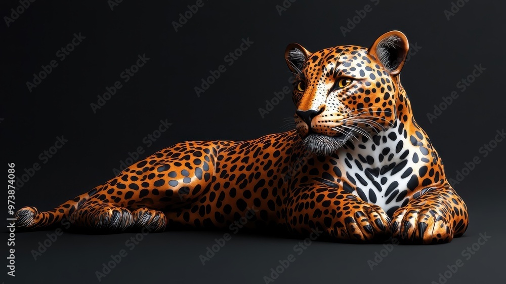 Leopard modeled in stylized 3D form, with exaggerated features and ...