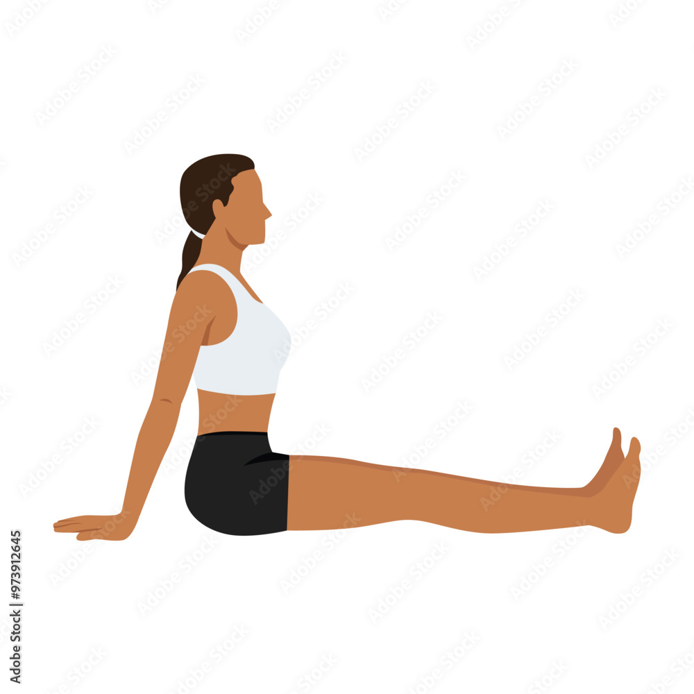 Young woman doing Staff Pose Hands Back Variation or Dandasana Hasta ...