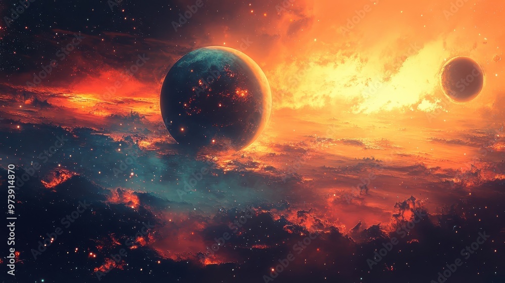 Solar system rendered in surreal style with dreamlike features ...