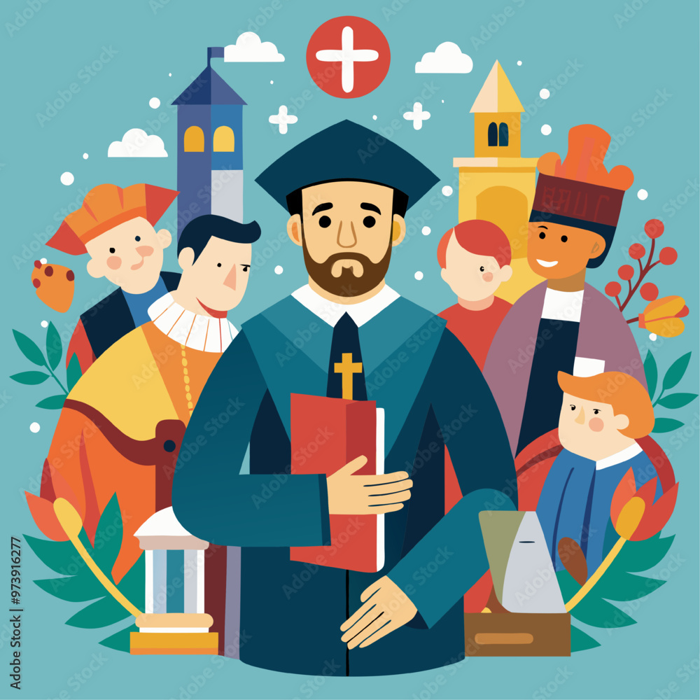 The Legacy of Faith: A Flat Design Illustration of a Man in Religious ...