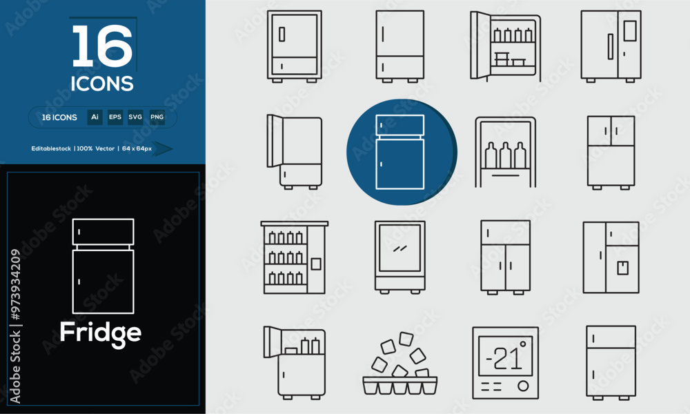 Fridge set of outline icons related to analysis, infographic, analytics ...