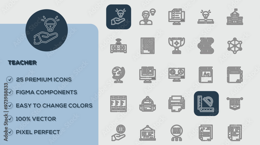 Teacher Icons set. Vector illustration in modern thin line style of ...