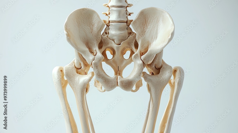 Detailed view of a human pelvis, showcasing its structure and bones ...