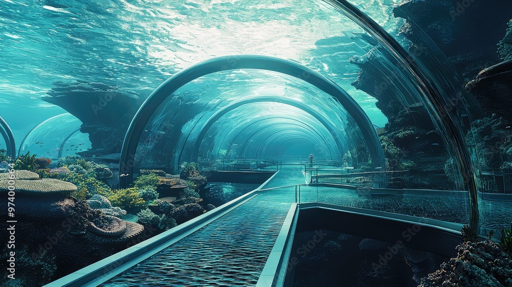 Explore a stunning underwater tunnel with vibrant marine life and ...