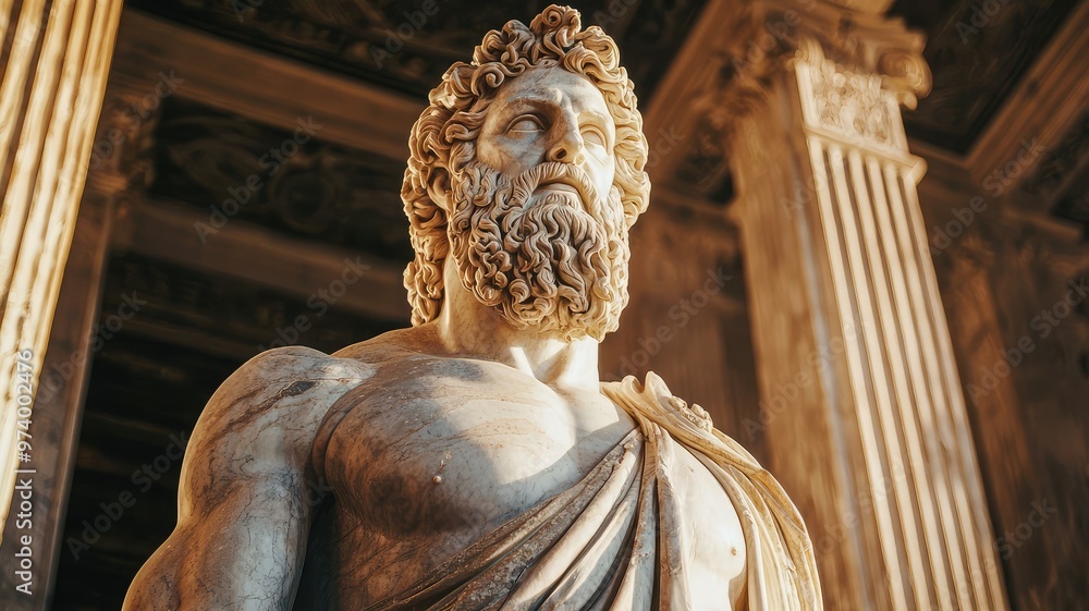 Magnificent marble statue of a muscular figure, showcasing classical ...
