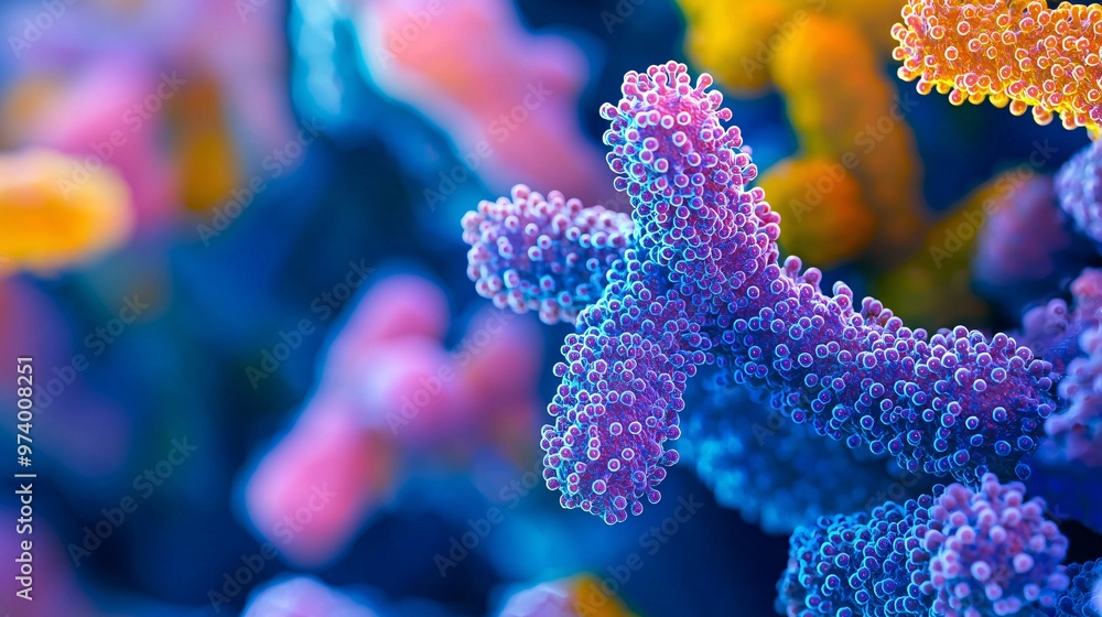 Zoomed-in view of vibrant molecular formations depicting complex ...