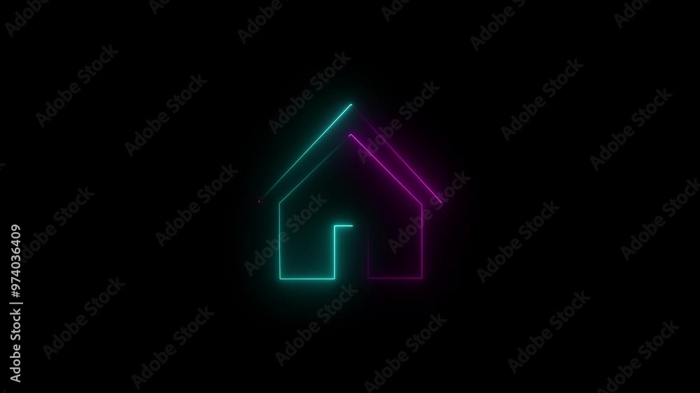 Glowing ash and pink neon house, house, hut icon animation. Used in ...