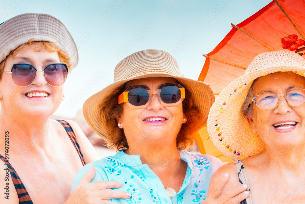 A group of elderly women with a youthful spirit and playful attitude ...