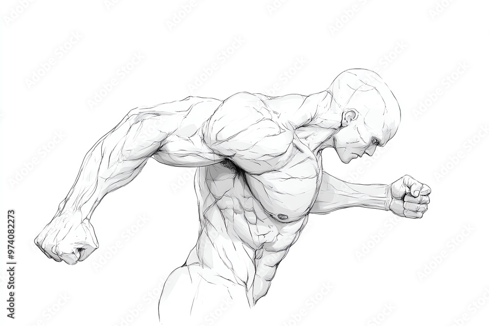 Detailed pencil drawing of a muscular man showing strength and power ...