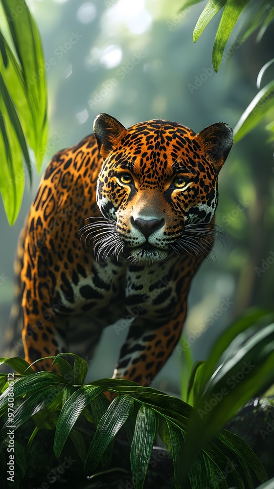 Detailed high-resolution image of a jaguar displaying its powerful ...